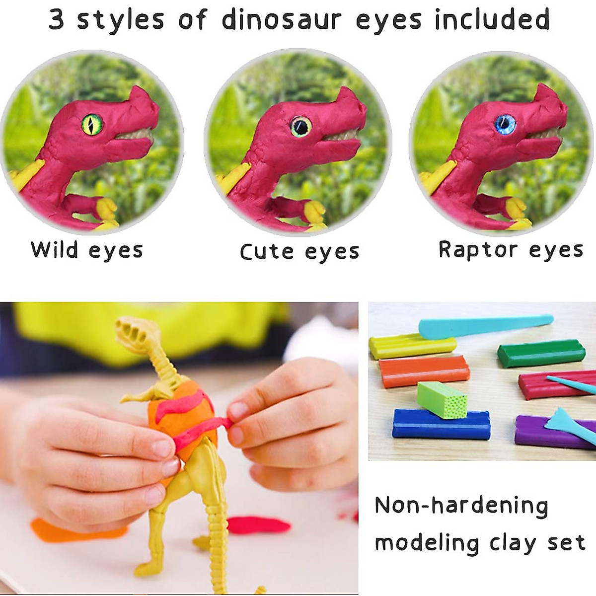 6 Modeling Clay Dinosaurs Crafts - with Silicon Scale Stamp and Non-Dry Modeling Clay - Kids Dinosaur Arts and Crafts for Boys and Girls Age 5-8