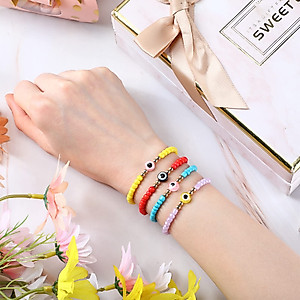 96 Pcs Mexican Evil Eye Strand Bracelet Beaded, Pack Elastic Protection Bracelet Lucky Anklet Amulet Bangle for Women Men