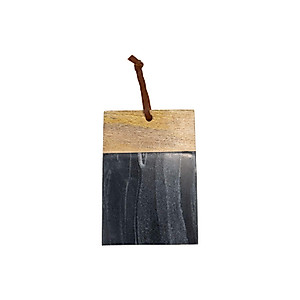 Foreside Home & Garden Small Black Square Marble and Wood Kitchen Serving Cutting Board