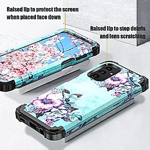 Casetego Compatible with Galaxy A13 5G Case,Floral Three Layer Heavy Duty Sturdy Shockproof Full Body Protective Cover Case for Samsung Galaxy A13 5G,Blue Flower
