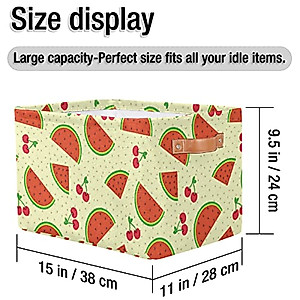 Fabric Storage Bins Watermelon Seed Cherry Small Shelf Basket With Handles Decorative Cubes Box Organizer Containers for Shelves Home Office Decor