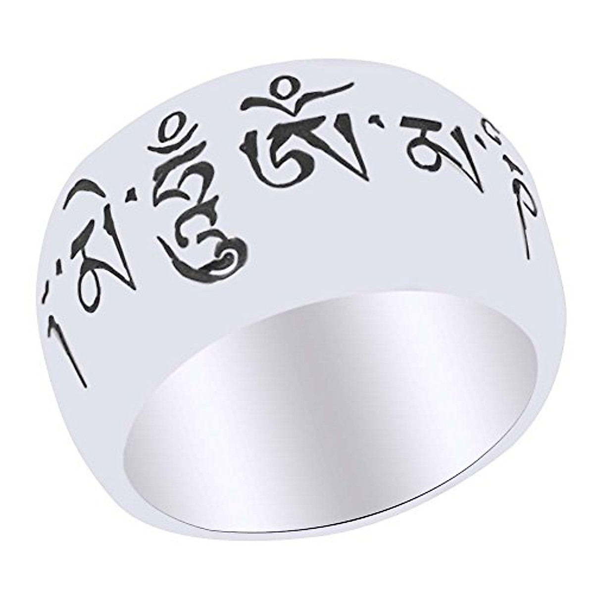 AFFY Om Mani Padme Hum Unisex Engagement Ring in 14k White Gold Over Sterling Silver Ring Size 8.5