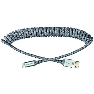Ventev - Chargesync Helix Cable 14" USB A to USB C, Cloth Covered, Flexible Elastic Recoil Design, Fast Charging, Compatible with iPhone 16/16 Pro/15, MacBook, iPad Pro, Samsung Galaxy S25 - Gray