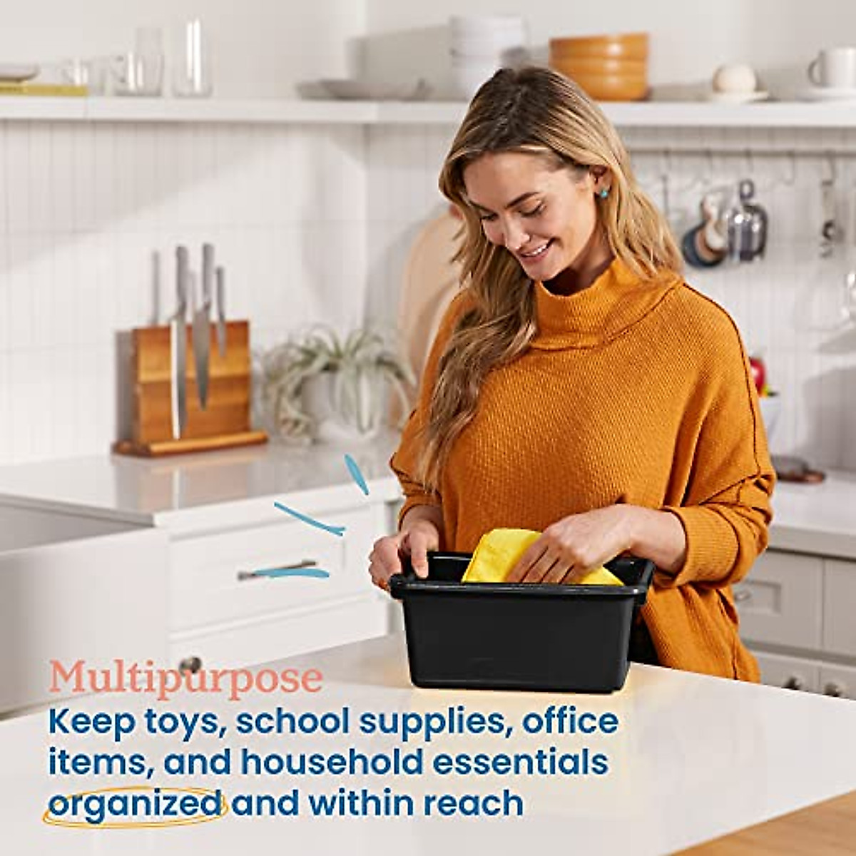 ECR4Kids Scoop Front Storage Bin, Multipurpose Organization, Black, 5-Piece