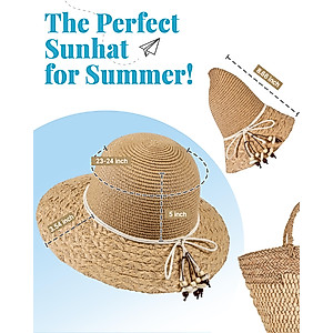Beach Hats for Women, Beach Hat Womens UPF 50+, Straw Hat for Women Sun Hat Foldable Roll up Cap Khaki