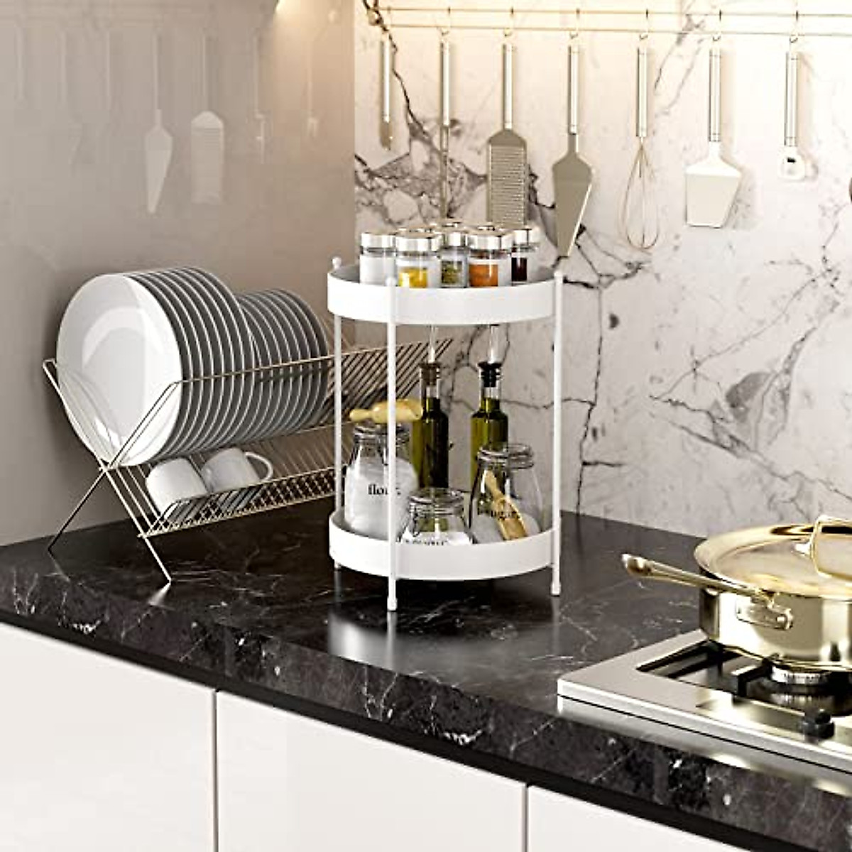 EKNITEY Bathroom Organizer Countertop Tray - Perfume Counter Organizers Small Sink Storage for Vanity Skincare 2 Tier (White)