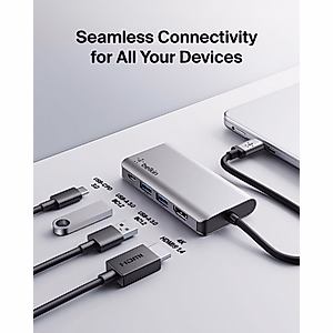 Belkin USB C Hub, 4-in-1 Multi-Port Laptop Dock with 4K HDMI, USB C Docking Station with 100 Watt Pass-Through Power Delivery, 2 X USB A Ports For MacBook Pro, Air, iPad Pro, Chromebook and More