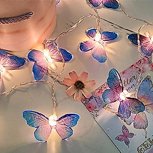 AMZSTAR Butterfly String Lights, 10ft 20 LEDs Battery Operated Night Light Copper Wire Fairy Light Decor indoor for Bedroom Party Garden Wedding Decoration (Purple)