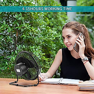 Battery Operated Desk Fan with Timer, 4 Speeds with Upgraded Strong Airflow, 9 Inch Rechargeable Table Fan for Home Camping Hurricane, Quiet & Portable, Fast Charging, 5200mAh, Metal Fan for Durable, Easy Cleaning, 360° Rotation