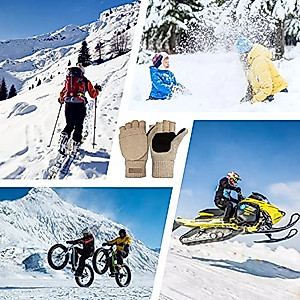 ViGrace Winter Knitted Convertible Fingerless Gloves Wool Mittens Warm Mitten Glove for Women and Men