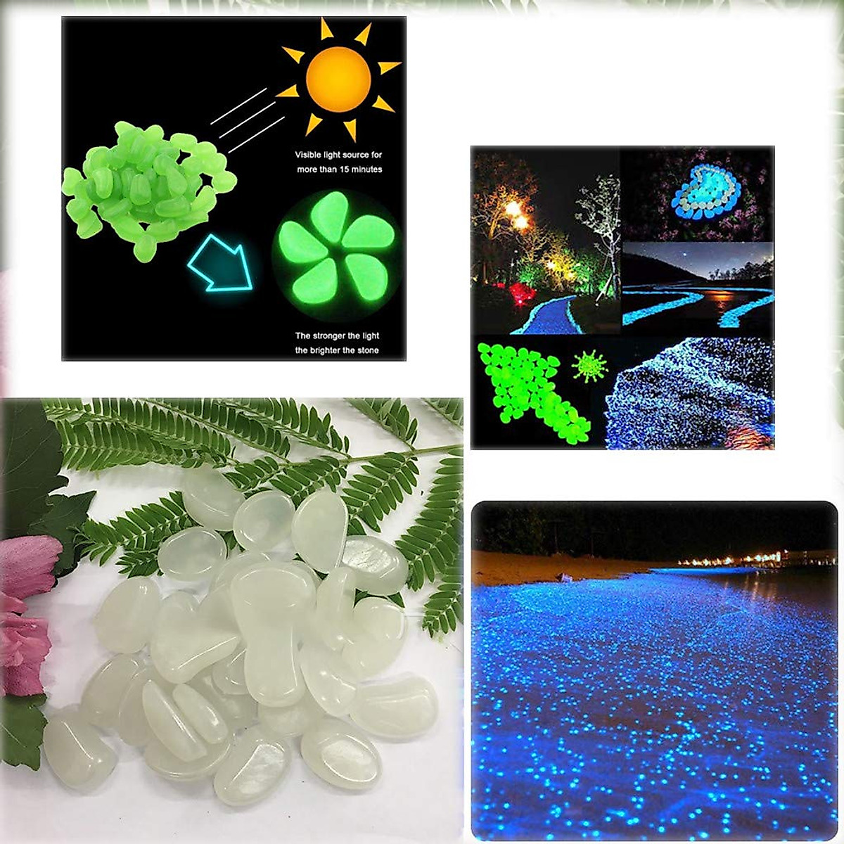 Dergo ☀Glowing Stone,2.2lbs 100 Piece Glow in The Dark Pebbles Rocks Stones Great for Backyard or Indoor Decor Garden Decorations Patio Decoration (B)