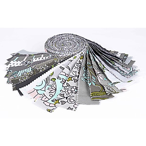 Soimoi 40Pcs Block Print Precut Fabrics Strips Roll Up 1.5x42inches Cotton Jelly Rolls for Quilting - Black