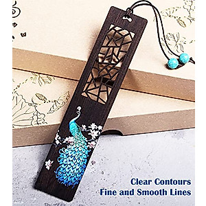 KAIY Handmade Wooden Bookmark Gift Box, Natural Hard Wood Bookmark Peacock Hollowed Out Pattern Color Drawing Bookmark with Tassel, Birthday Gifts for Women Men Teachers Girls Mom Lady Book Lover
