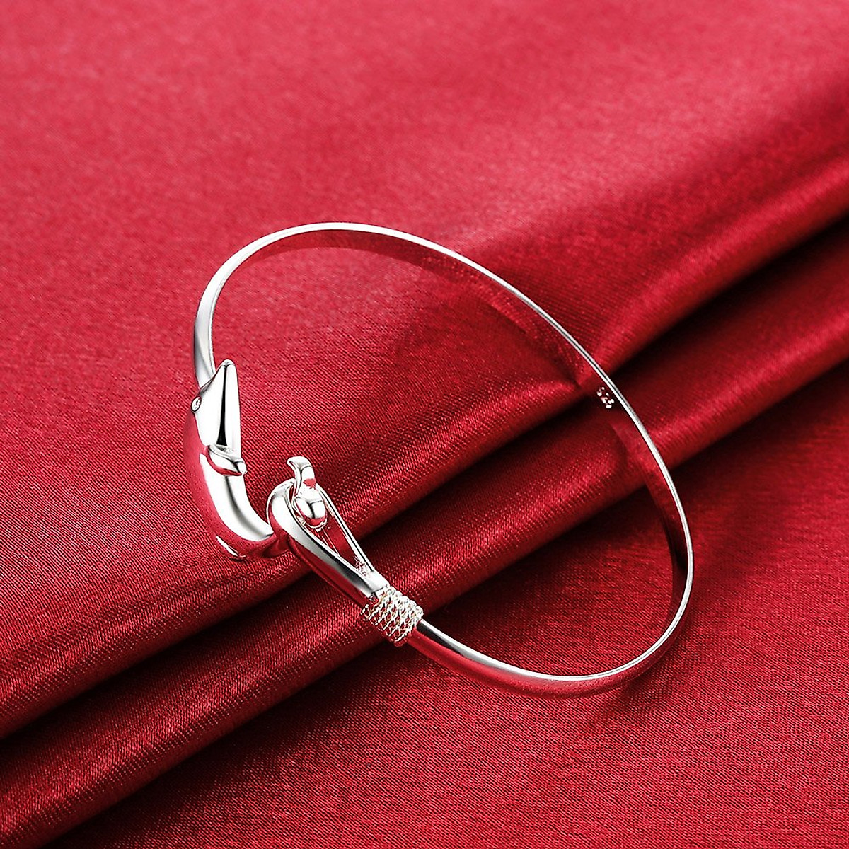 Cutesmile Fashion Jewelry 925 Sterling Silver Cute Dolphin Bangle Bracelets for Women