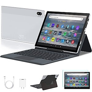 2023 Newest Tablet with Keyboard 10 Inch, Android Tablet Newest Octa-core Processor,6GB RAM + 64GB ROM Storage 2 in 1 Tablet with 2 Sim Slot+5G Dual WiFi network, Tablet 1920x1200 HD Display -Silver