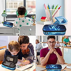 High Capacity Galaxy Pencil Pen Case for Boys Girls Teen, 3 Compartments Multifunction Pencil Box with Zipper Organizer Pencil Bag Stationery Pouch Supplies Office Stuff Makeup Bag