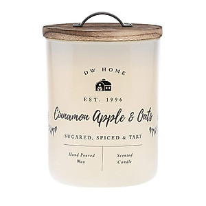 DW Home Charming Farmhouse Collection Cinnamon Apple & Oats Scented 1 Wick Candle Topped with Rustic Wooden Lid