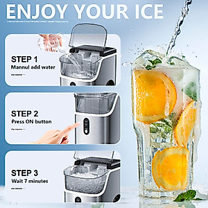 ZAFRO Nugget Ice Maker Countertop，One-Click Self-Cleaning Portable Ice Machine with Ice Scoop and Basket，Soft Chewable Ice in 7 Mins，35lbs/24H，for Home Kitchen Office Party，Stainless Steel Silver