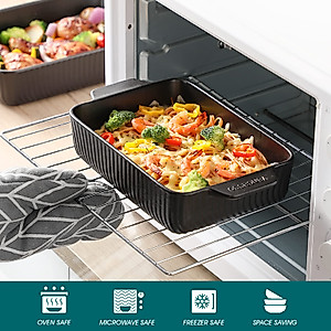 vancasso Forte 4-Piece Stoneware Baking Dish Set - Rectangular Casserole and Lasagna Pans with Handles, Deep Oven-Safe Bakeware for Cooking, Black