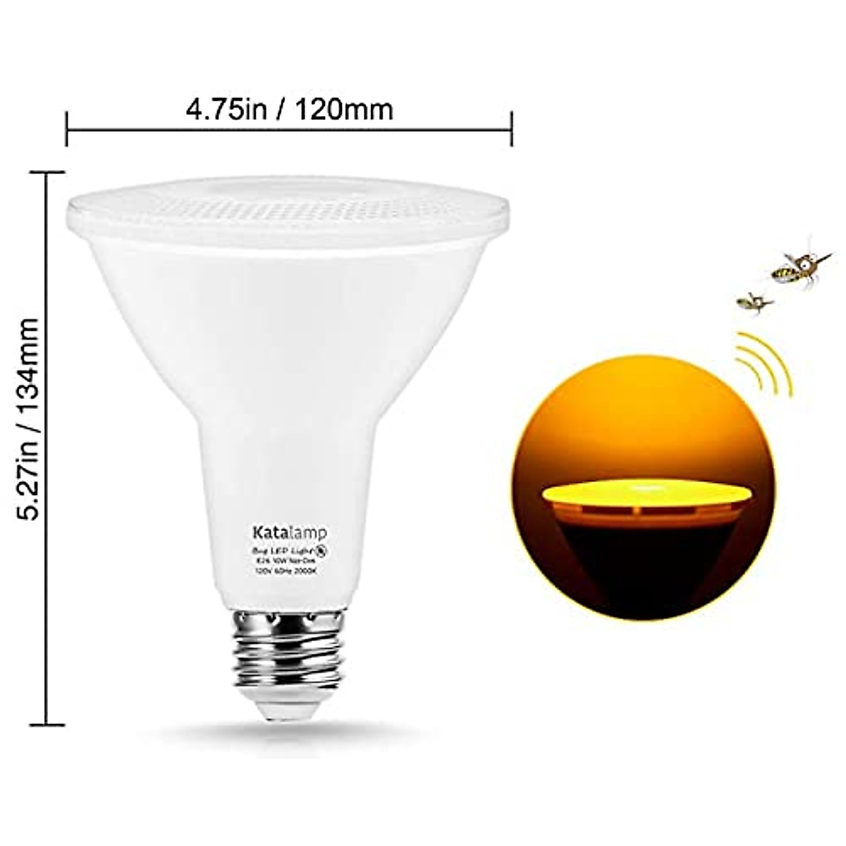PAR38 Yellow Dusk to Dawn LED Bug Light Bulb LED Outdoor Flood Light Bulbs with 10W or 100W Equivalent, 2000K, Yellow, Dusk to Dawn LED Flood Light Bulbs Outdoor Patio, Backyard, Front Door 2 Pack