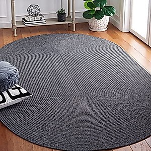 SAFAVIEH Braided Collection Area Rug - 8' x 10' Oval, Black, Handmade Farmhouse, Ideal for High Traffic Areas in Living Room, Bedroom (BRA201Z)
