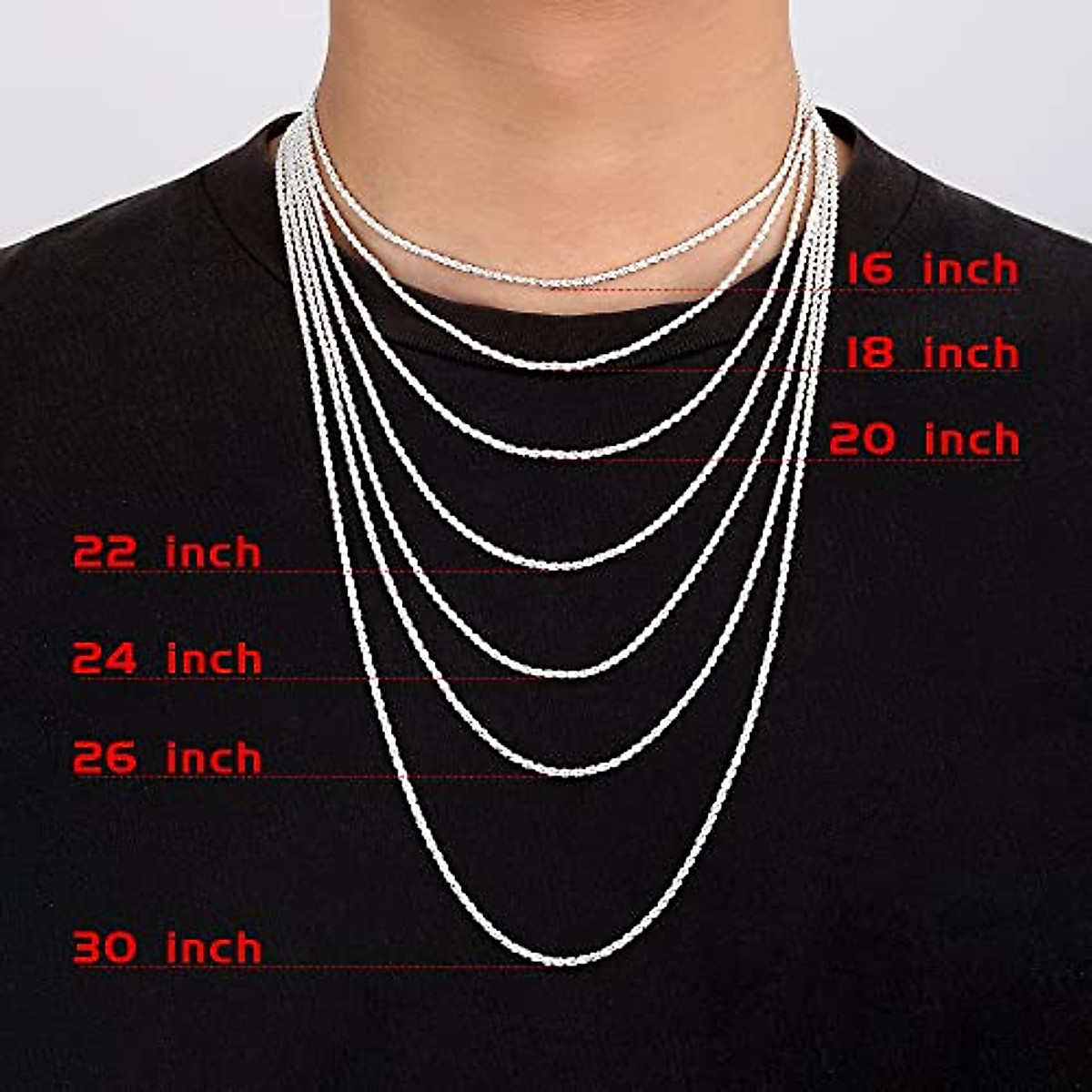 OCHCOH Sterling Silver Clasp Rope Chain for Men, 20 Inch Sterling Silver Clasp Chain Necklace Chains for Men 2.5mm Diamond Cut Mens Silver Chain Necklace Mens Jewelry Rope Chains for Mens Gifts