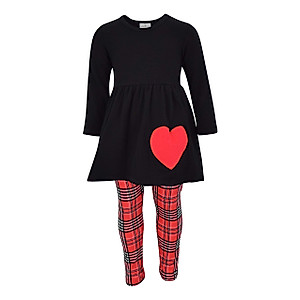 Unique Baby Girls 3 Piece Valentines Day Toddler Plaid Heart Legging Set Outfit (6 Years, Red)
