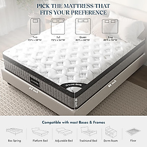 12 Inch Queen size Mattresses , New Memory Foam Hybrid Queen Mattress in a Box, Individual Pocket Spring Breathable Comfortable for Sleep Supportive and Pressure Relief, Medium Firm Mattresses (Queen)