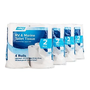 Camco Camper & RV Toilet Paper - 16-Rolls - 2-Ply Quick Dissolve RV Septic Safe Bath Tissue - Dye & Fragrance Free - 500 Sheets Per Roll (40282)