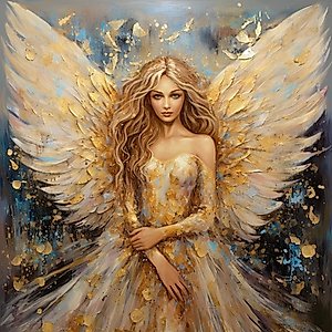 Diamond Art Painting by Number Kits for Adults Angel Girl with Shining Wing Round Full Drill 5D Diamond Art Easy for Beginner Cross Stitch Mosaic Craft Hobby Wall Art for Home Decor 40x40cm