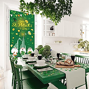 Happy St. Patrick's Day Door Cover Saint Patricks Gnome Banner Green Shamrock Decorations St Patricks Day Theme Banner Sign Irish Luck Day Outdoor Indoor Backdrop for Party Home Decorations Supplies