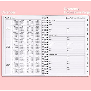 2023 Planner - Weekly & Monthly Planner Runs from Jan 2023 to Dec 2023, 6.25" x 8.25", 12 Monthly Tabs, 14 Notes Pages, Inner Pocket, Flexible Cover with Twin-Wire Binding, Pink