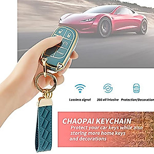 AKIYHIEI for Jeep Key Fob Cover Soft TPU Full Cover Protection Key Case for Grand Cherokee Renegade Chrysler 200 300 Dodge RAM Durango Challenger Journey Smart Key (Blue)