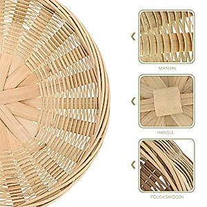 DOITOOL Woven Basket Wicker Storage Basket with Lid Round Waste Basket Seagrass Rattan Baskets Woven Storage Bins Wooden Picnic Basket Laundry Hamper Container Bamboo- Woven Basket