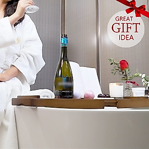 Headley Tools Bathtub Tray, Expandable Bath Tray with Wine and Book Holder - Bathtub Caddy for Luxury Bath, Adjustable Bath Tray for Tub-Great Gift for Women/Men (Brown Color)