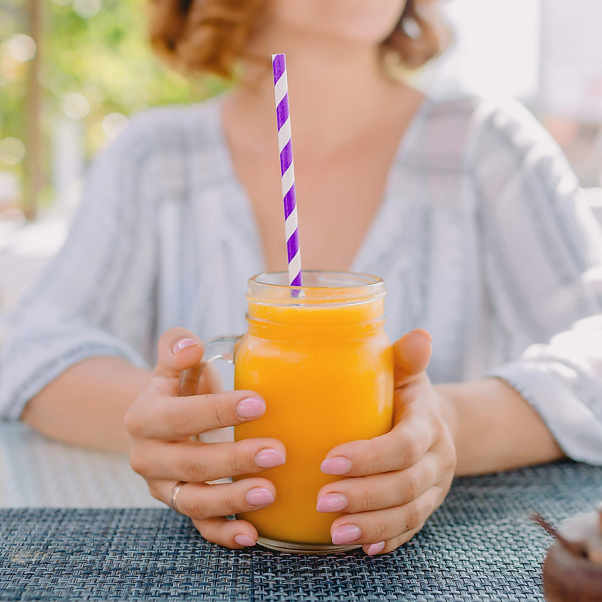 Party On Tap Purple Straws - 50 Pack Of Biodegradable Striped Paper Straws For Parties, Cake Pop Sticks, And More