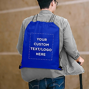 DISCOUNT PROMOS Custom Non-Woven Drawstring Backpacks Set of 100, Personalized Bulk Pack - Bring Everywhere You Go, Great for Travelling, Gym and for Everyday Use - Blue