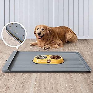 AECHY Dog Mat for Food and Water, Silicone Dog Food Mat with Pocket for Catches Spill and Residue, Multiple Sizes, Colors Dog Feeding Mat, Non Slip Cat Dog Water Bowl Mat with High Edges Cat Food Mat