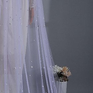 Aularso 118'' Cathedral Wedding Veil Pearl Bridal Veils Long Veil with Comb 2Tier Short Veil for Brides (White-118 * 59in(cathedral))