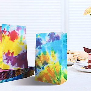 Septo Tie Dye Party Favor Bags, 24 Pieces Camouflage Treat Bags Goody Bags Retro Gift Bags Colorful Kids Party Paper Bags for Birthday Party Retro Theme