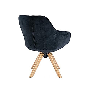 Swivel Accent Chair,Dining Chair No Wheels with Solid Wood Legs,Upholstered Button Tufted Desk Chair,Modern Home Office Chair for Living Room Bedroom Small Space,Weight Capacity 300 LBS,Black