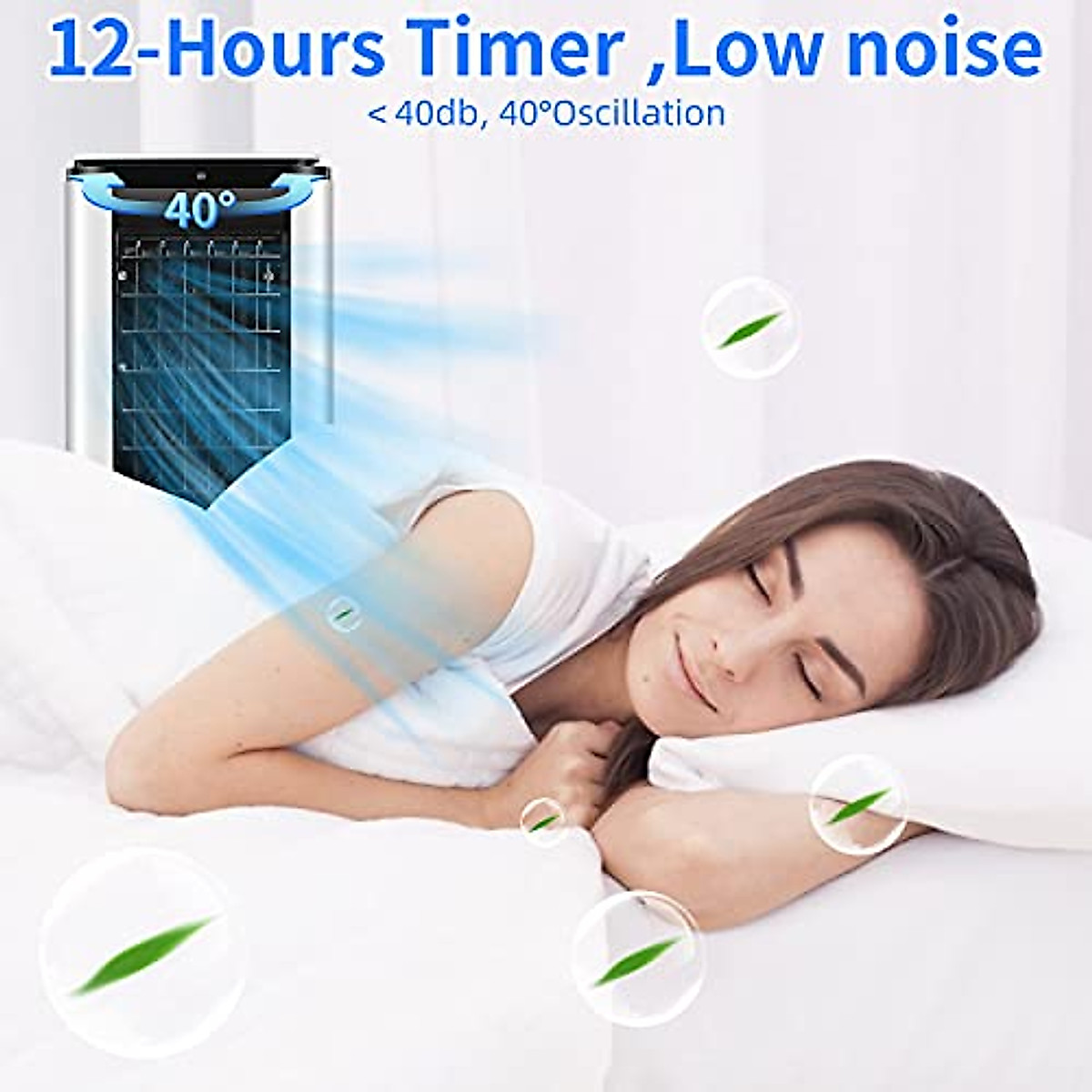 R.W.FLAME Air Cooler,Evaporative Air Cooler, 30IN Tower Fan, Built-in Ionizer,12H Timer,40°Oscillation,3 Modes&Speeds,LED Display, Remote Control with Ice Boxes for Home Office and Garage,White