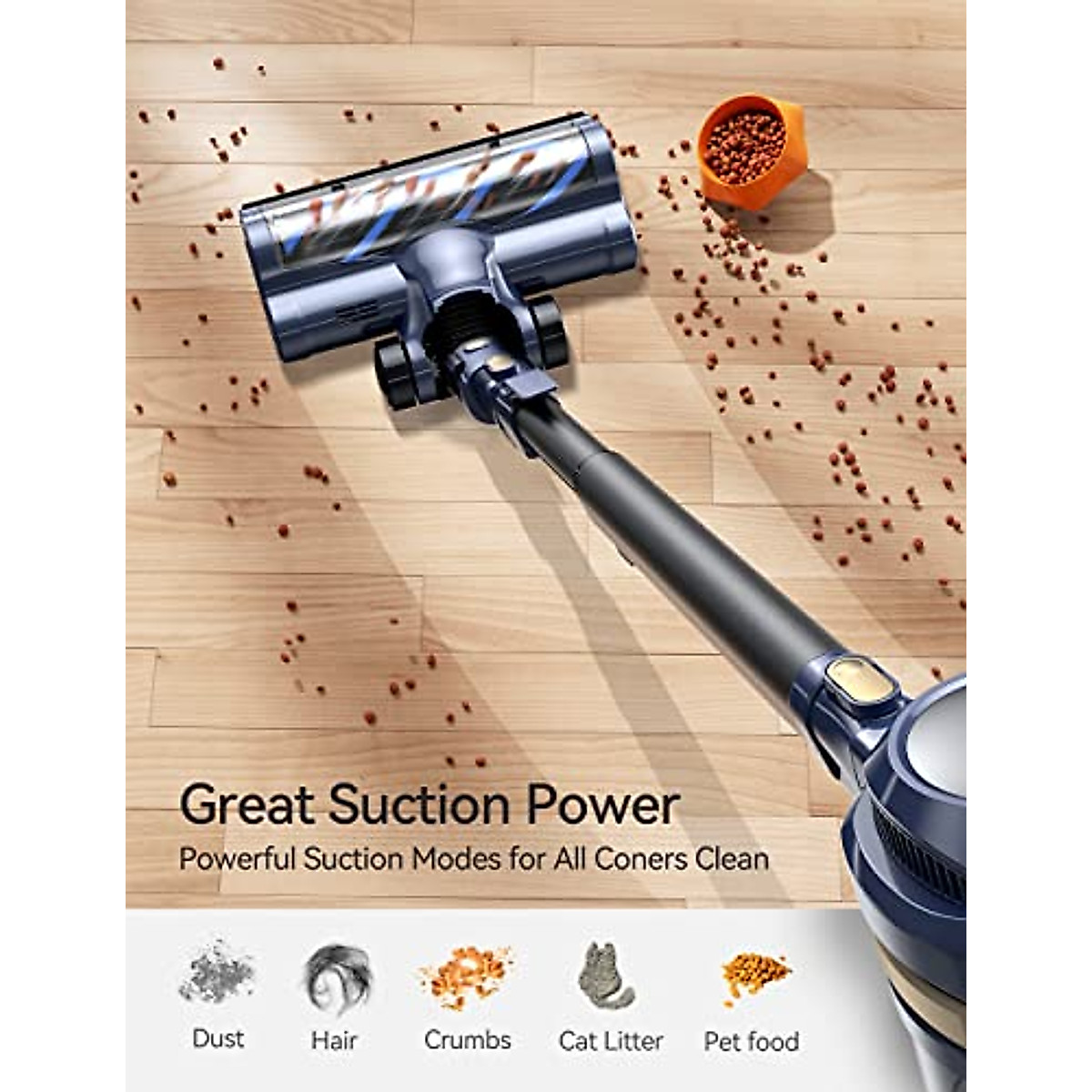 Voweek Cordless Vacuum Cleaner, Lightweight Stick Vacuum Cleaner with Powerful Suction, Detachable Battery, Self-Standing, 1.3L Dust Cup, 4 in 1 Handheld Vacuum for Home Hard Floor Carpet Pet Hair