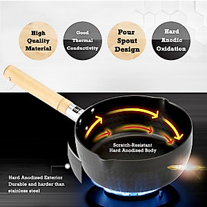 ICUUK Saucepan with lid, Hard-Anodized Non-Stick Aluminum, Small Sauce Pot - 2 Quart, Matte Black