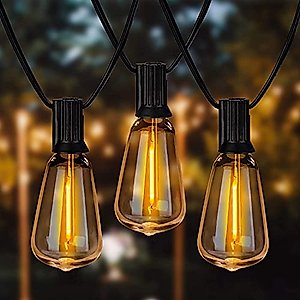 Newpow Outdoor String Lights 66ft with LED Filament Bulbs 40+2(Spare) Dimmable Shatterproof Waterproof, for Indoor/Outdoor Decoration and Lighting, Edison Vintage Style Warm 2200K
