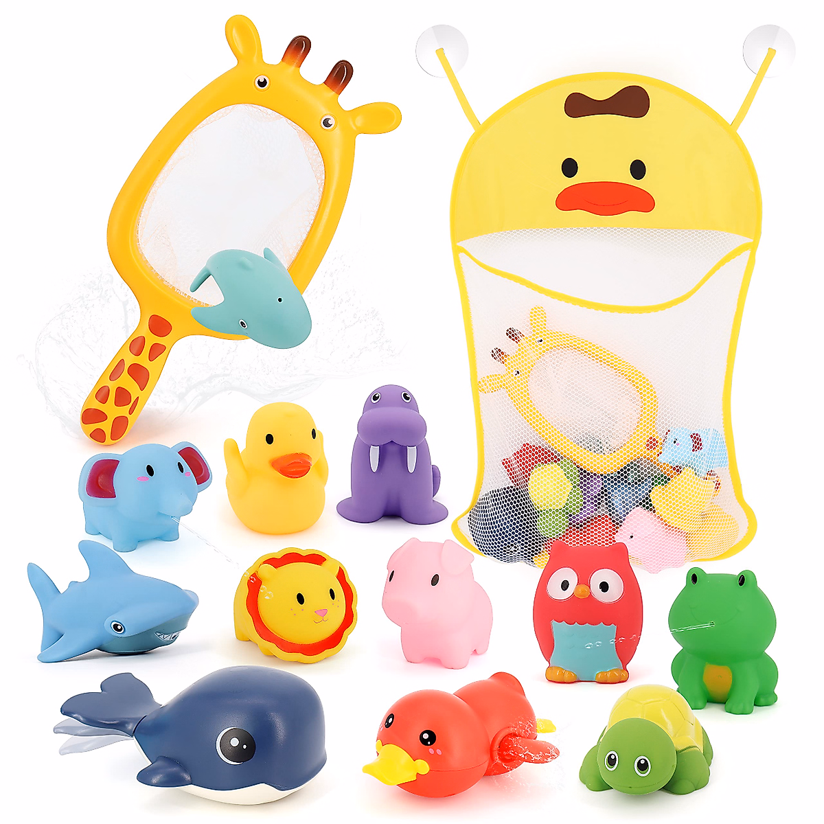 KIMSTONE 13 Pieces Baby Bath Toys with 1 pcs Bath Toy Storage & Organizer Bag for Tub Fishing Game and Pool Toys for Toddlers 1-3