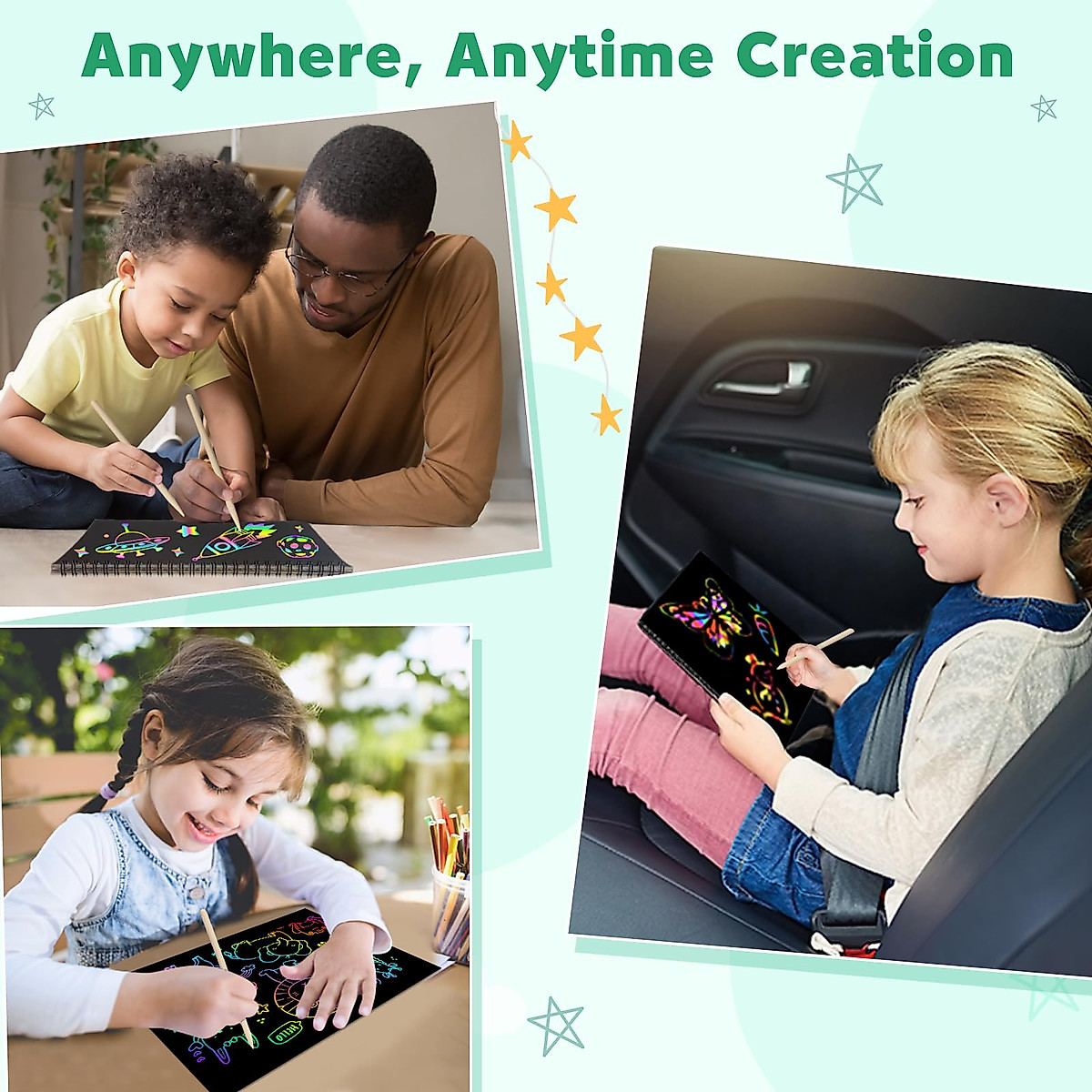 ZMLM Scratch Paper Art Craft Gift: 2 Pack Rainbow Scratch Set for Kids Drawing Coloring Craft Black Magic Art Supplies Kits Easter Basket Stuffers for Girls Boys Birthday Valentines Day Toys