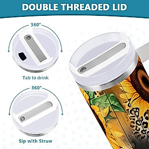 ODAWA 40 Oz Sunflowers Water Tumbler with Handle and Straw, Stainless Steel Insulated Tumblers