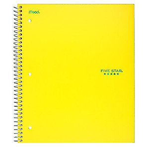 Five Star Spiral Notebook, 3 Subject, College Ruled Paper, 150 Sheets, 11" x 8-1/2", Yellow (73497)