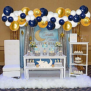 Navy Blue Balloons Garland Kit, 120 pcs Navy and Gold Confetti White Balloons Arch with 16ft Tape Strip & Dot Glue for Party Wedding Birthday DIY Decoration